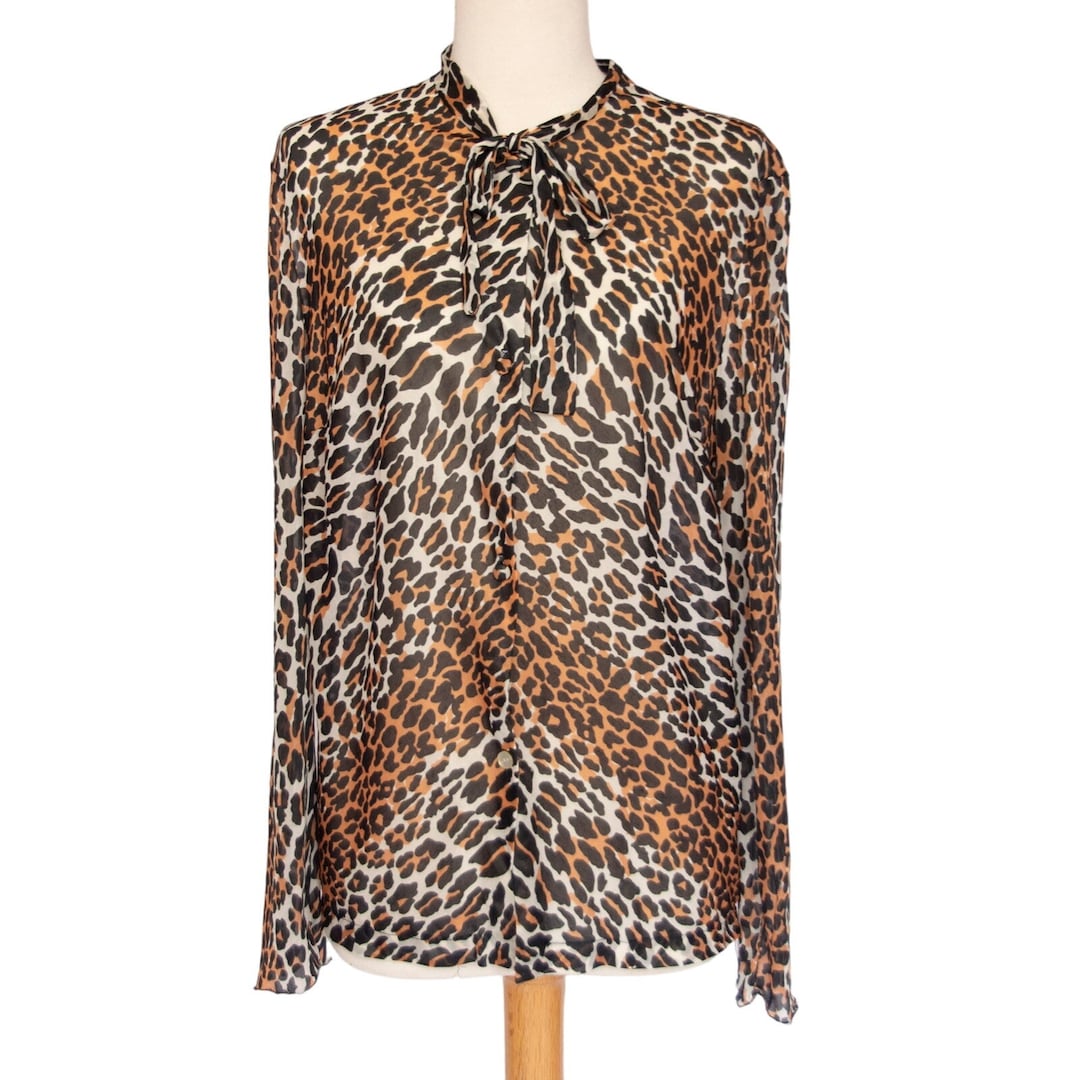 1960s Leopard Print Blouse | Bust 42" | Nylon | Vintage - Etsy