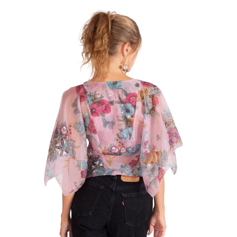 1970s Sheer Floral Top | Small | Sheer | Vintage - Etsy