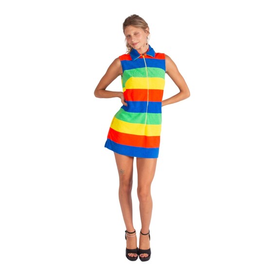 1960 Catalina Rainbow Stripe Mini Dress | Bust 36" | … - Gem