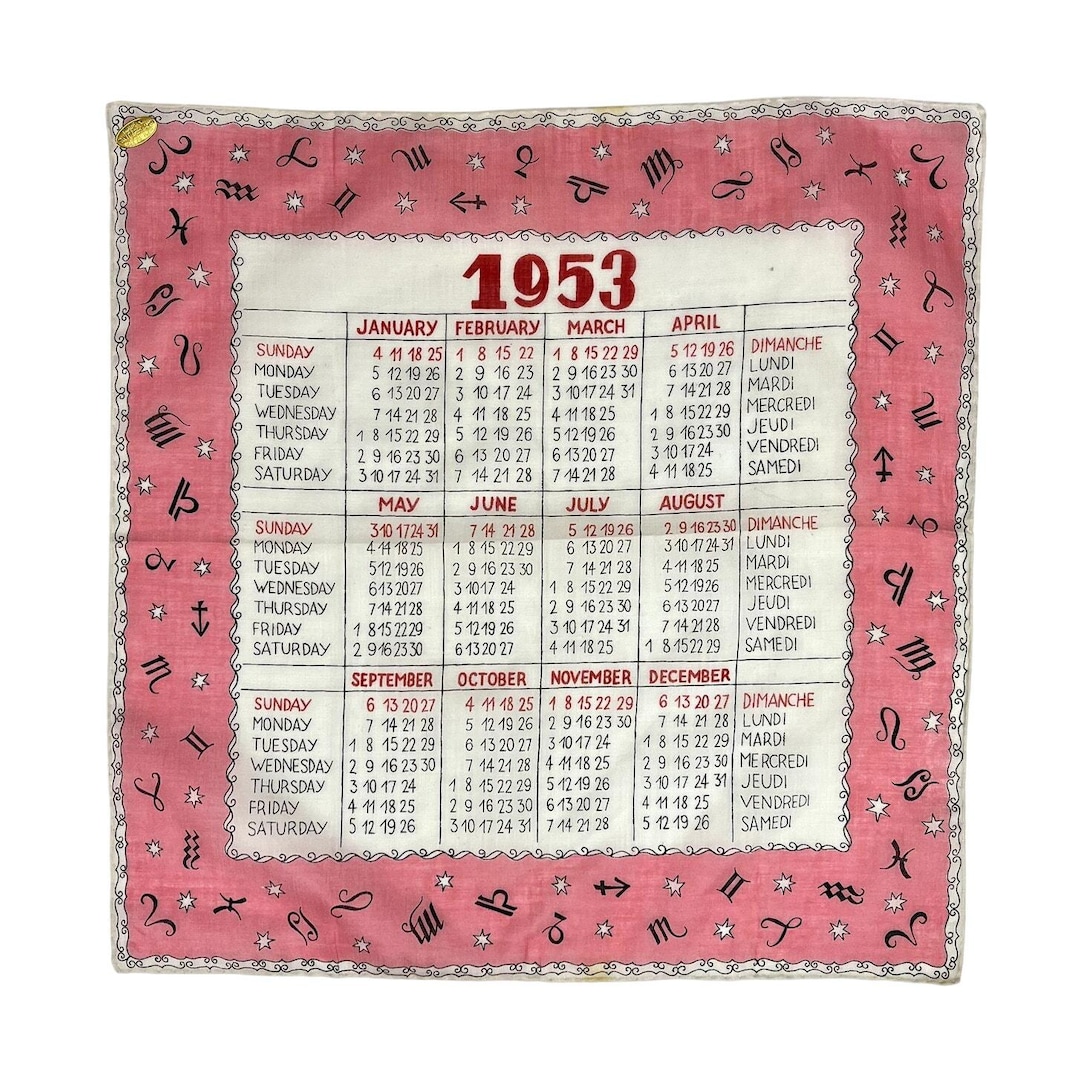 1953 Calendar Print Scarf | Zodiac | Vintage - Etsy
