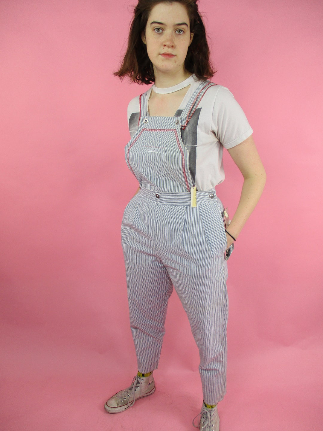1970s Denim Pin Striped Oxford Overalls | Size Medium | Waist 30 ...