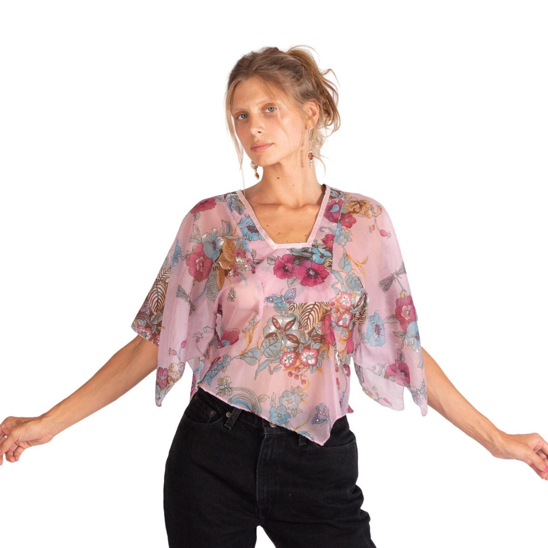 1970s Sheer Floral Top | Small | Sheer | Vintage - Etsy
