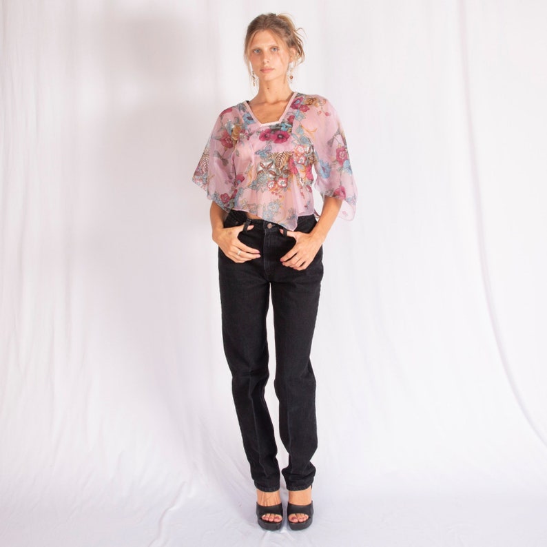 1970s Sheer Floral Top | Small | Sheer | Vintage - Etsy