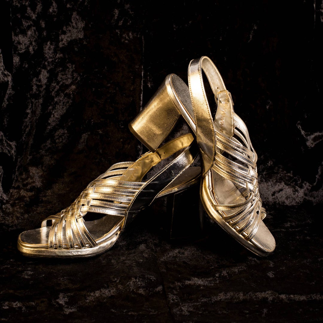 60s Silver Block Heeled Sandals | Size 6 | Insole-9"| Heel-3" | Vintage ...