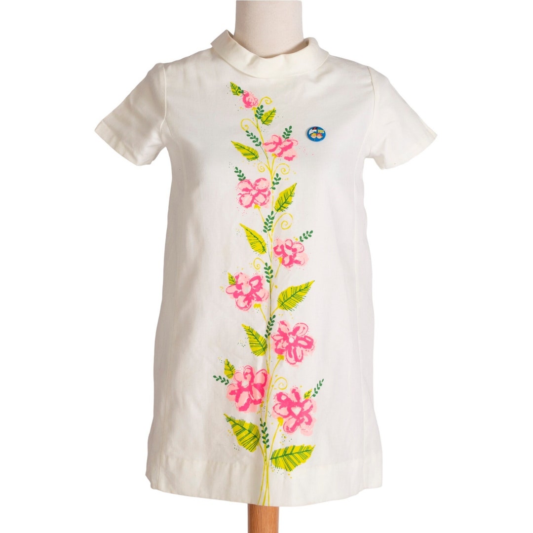 1960s Pink Flowers Girls Dress | Bust 34" | Vintage - Etsy