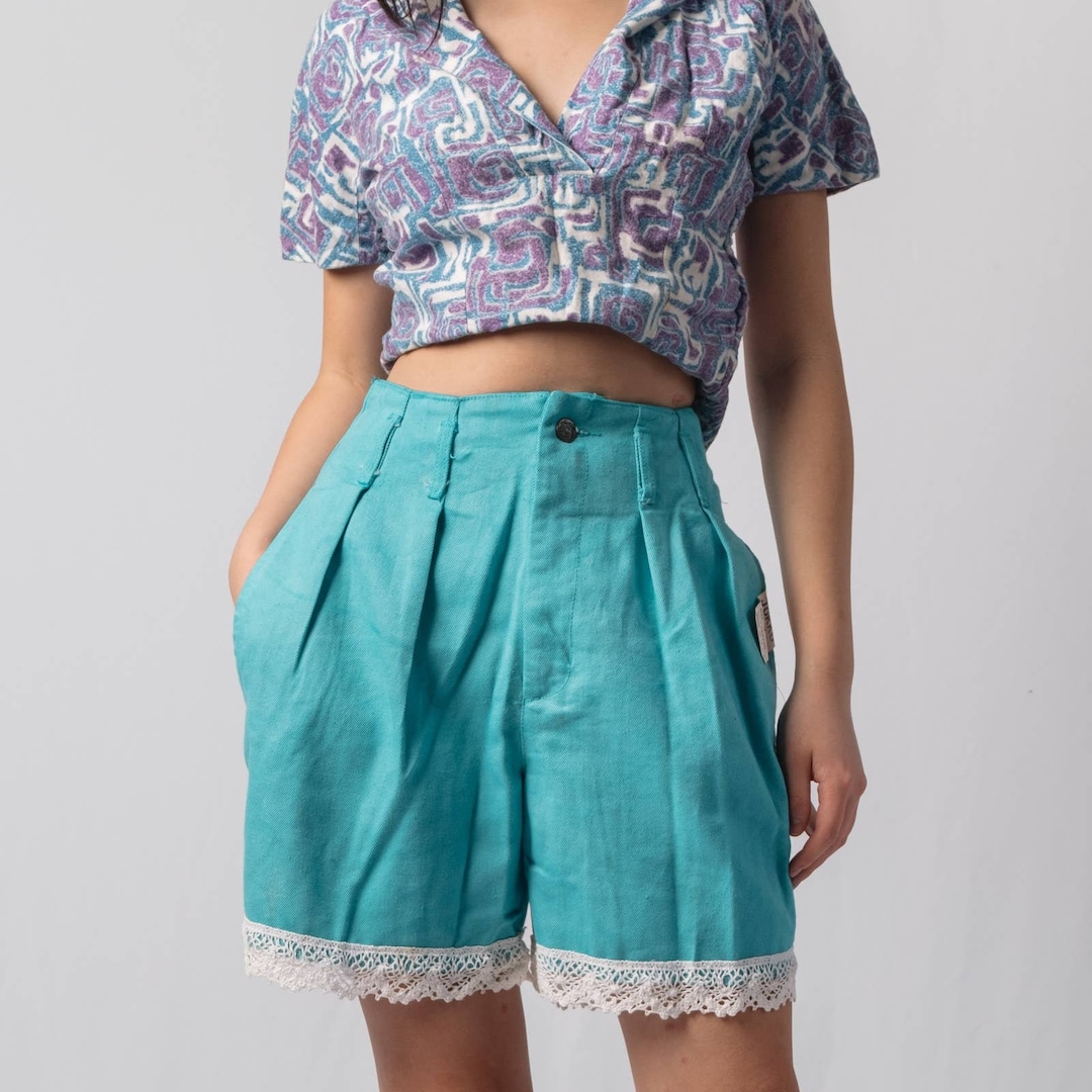 80s Blue Jokko High Waisted Shorts | Waist 24" | VTG Vintage - Etsy