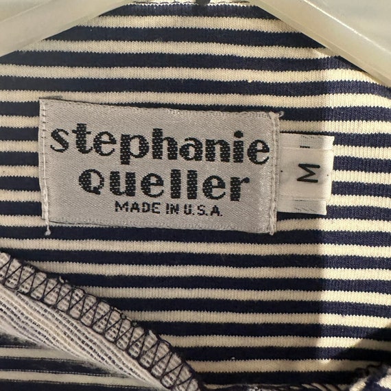 1980s Stephanie Queller Top | White & Navy Striped Ja… - Gem