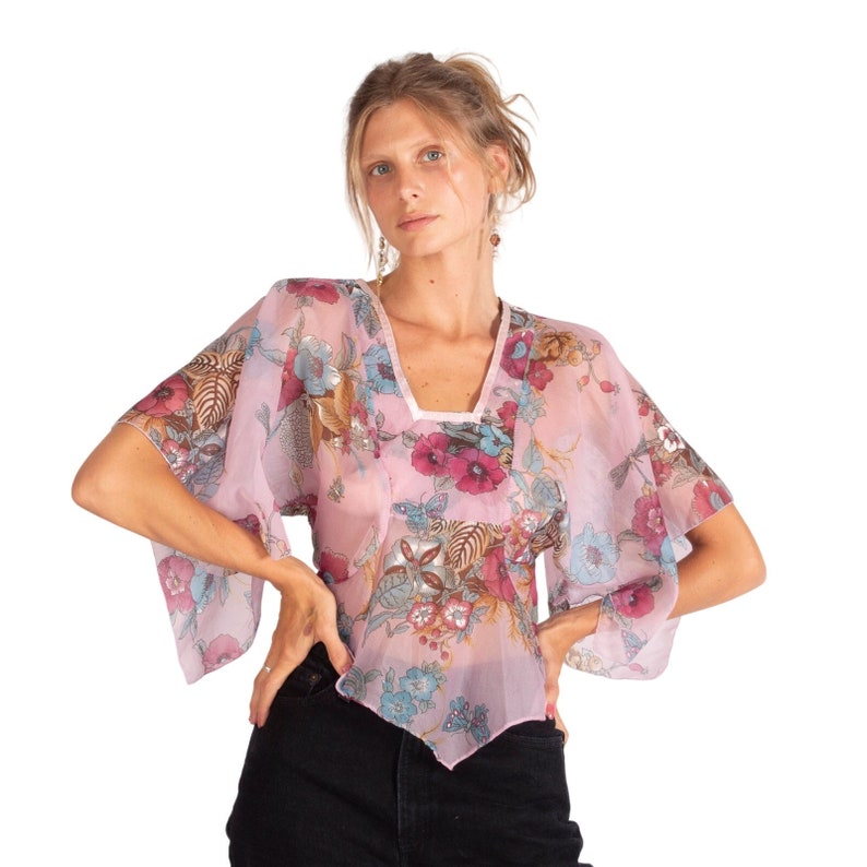 1970s Sheer Floral Top | Small | Sheer | Vintage - Etsy
