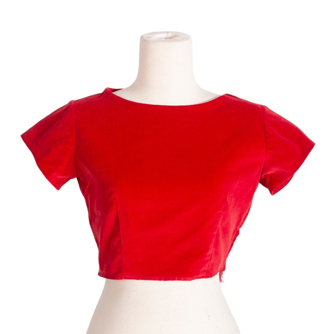 1950s Red Velvet Crop Top | Bust 34" | Vintage - Etsy