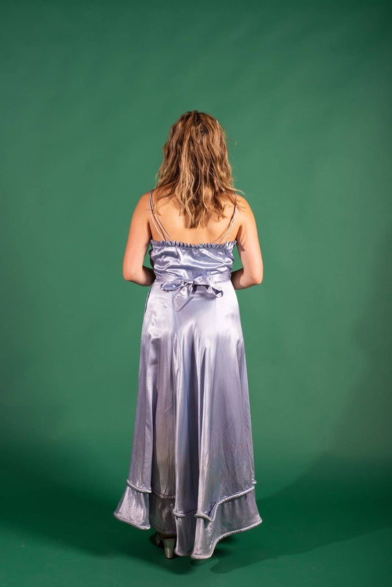 1940s Light Blue Satin Gown| Bust 36" | Waist 32" | V… - Gem