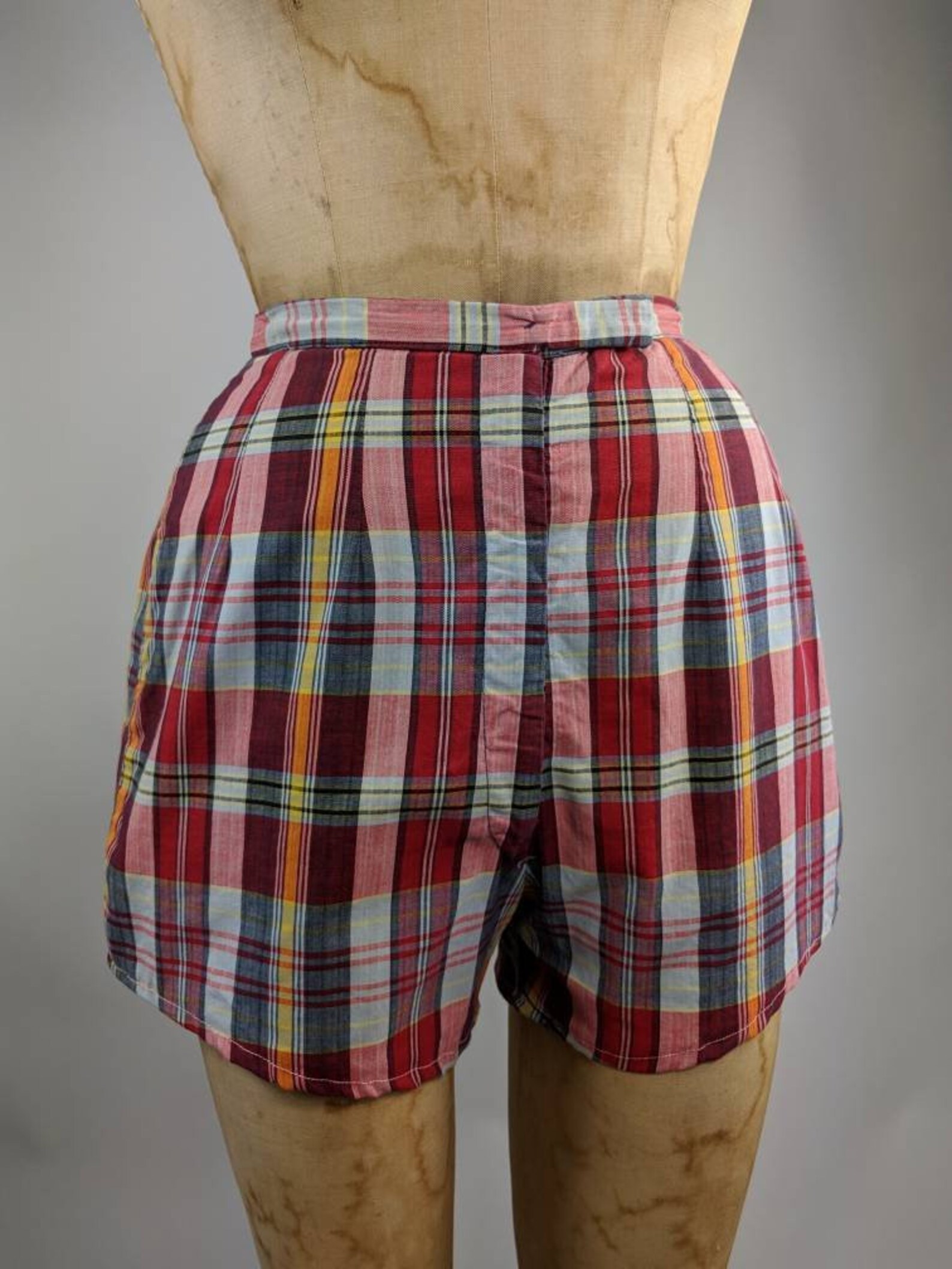 1950s Red Plaid Pin up Shorts Women's Size Extra Small | Etsy