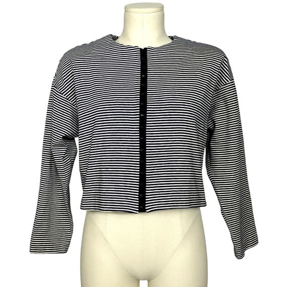 1980s Stephanie Queller Top | White & Navy Striped Ja… - Gem