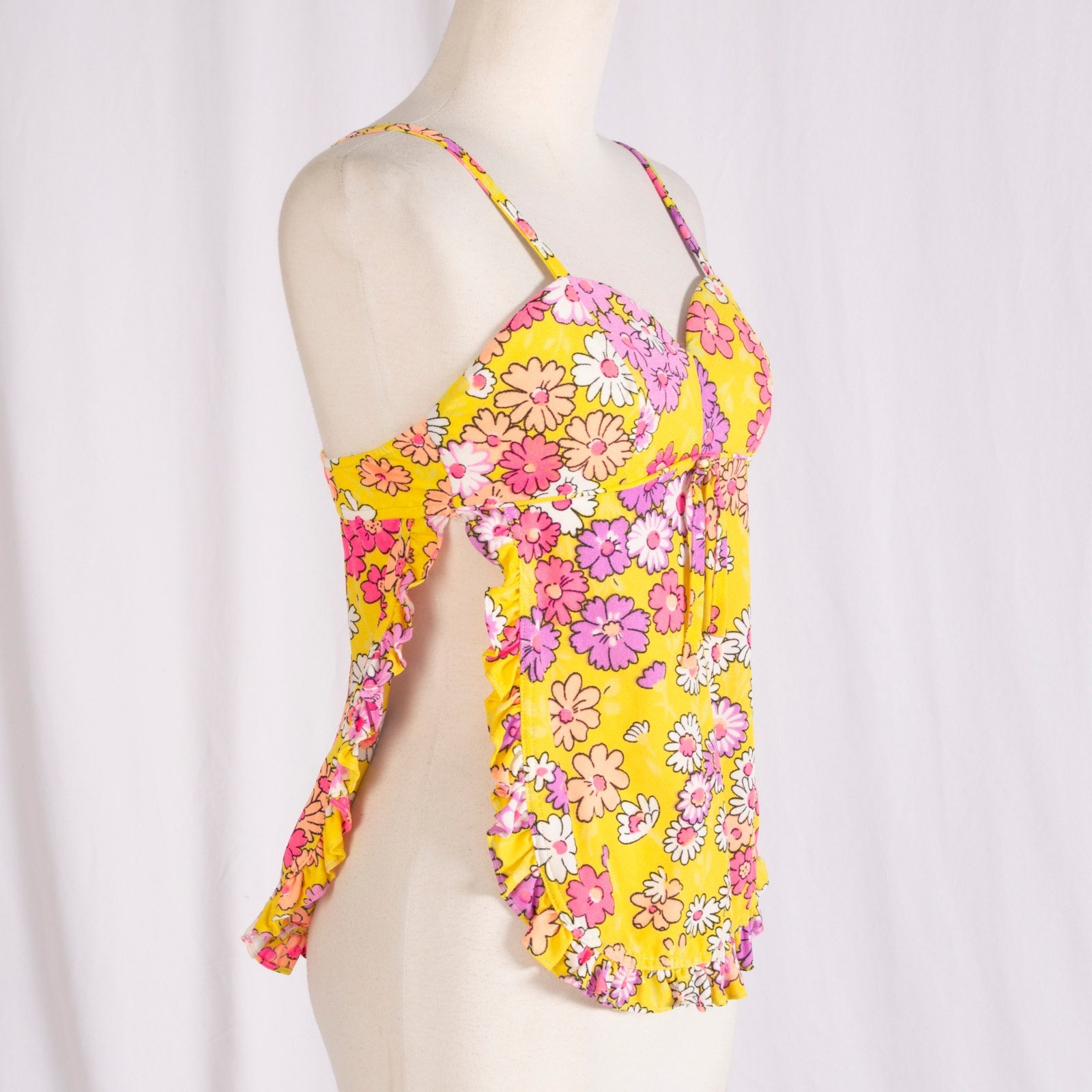 1960s Yellow Floral Sun Top | Bust 30-32" | XXS | Vintage - Etsy