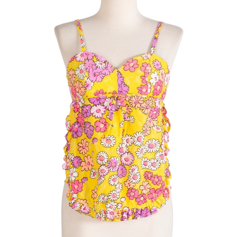 1960s Yellow Floral Sun Top | Bust 30-32" | XXS | Vintage - Etsy