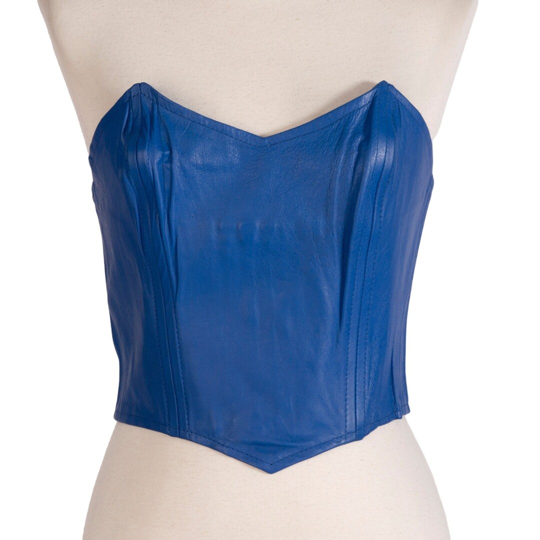 1980s Blue Leather Corset Top | Bust 36" | Boned | Vintage - Etsy