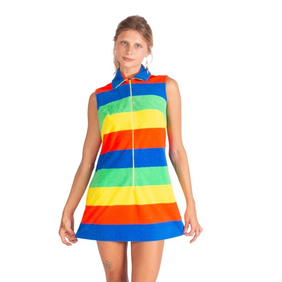 1960 Catalina Rainbow Stripe Mini Dress | Bust 36" | … - Gem