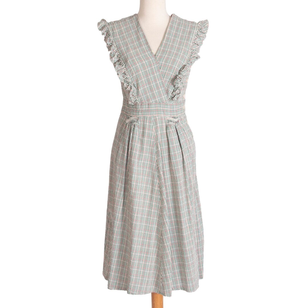 1940s Green and Red Plaid Dress | Bust 34" | Ruffle Bodice | Vintage - Etsy