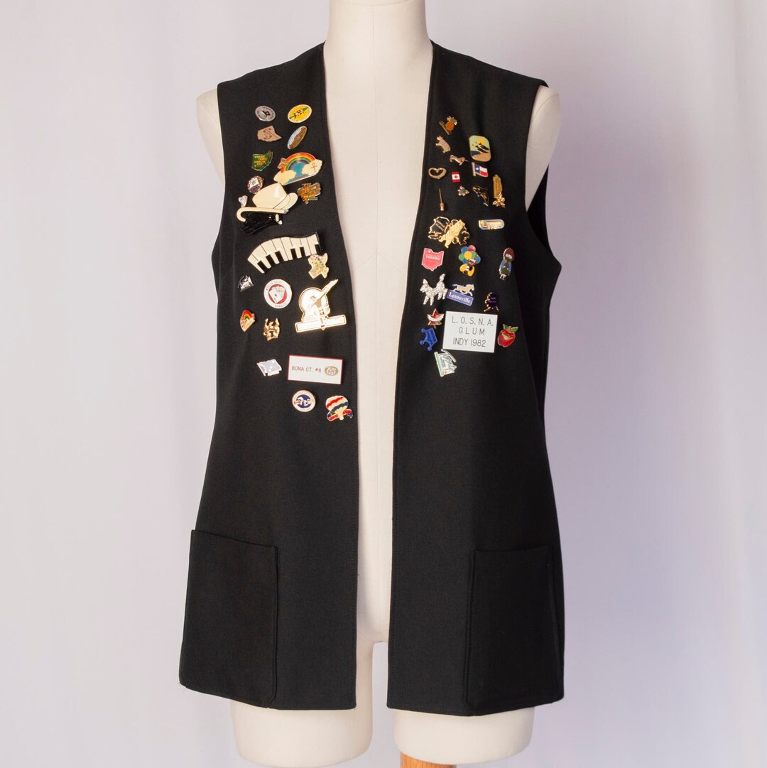 1980s Black Vest With Pins | Bust 36" | Vintage - Etsy
