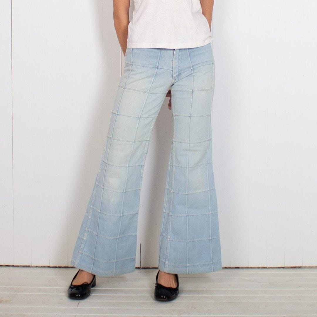 1970s Bellbottom Jeans | Waist 29 | Windowpane | Lightwash Denim ...