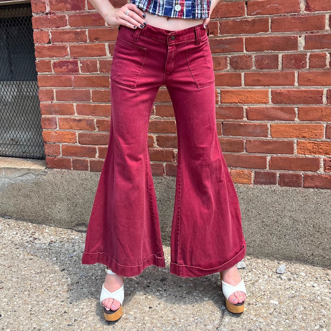 1960s Maroon Bell Bottoms | Waist 30-32" | Vintage - Etsy