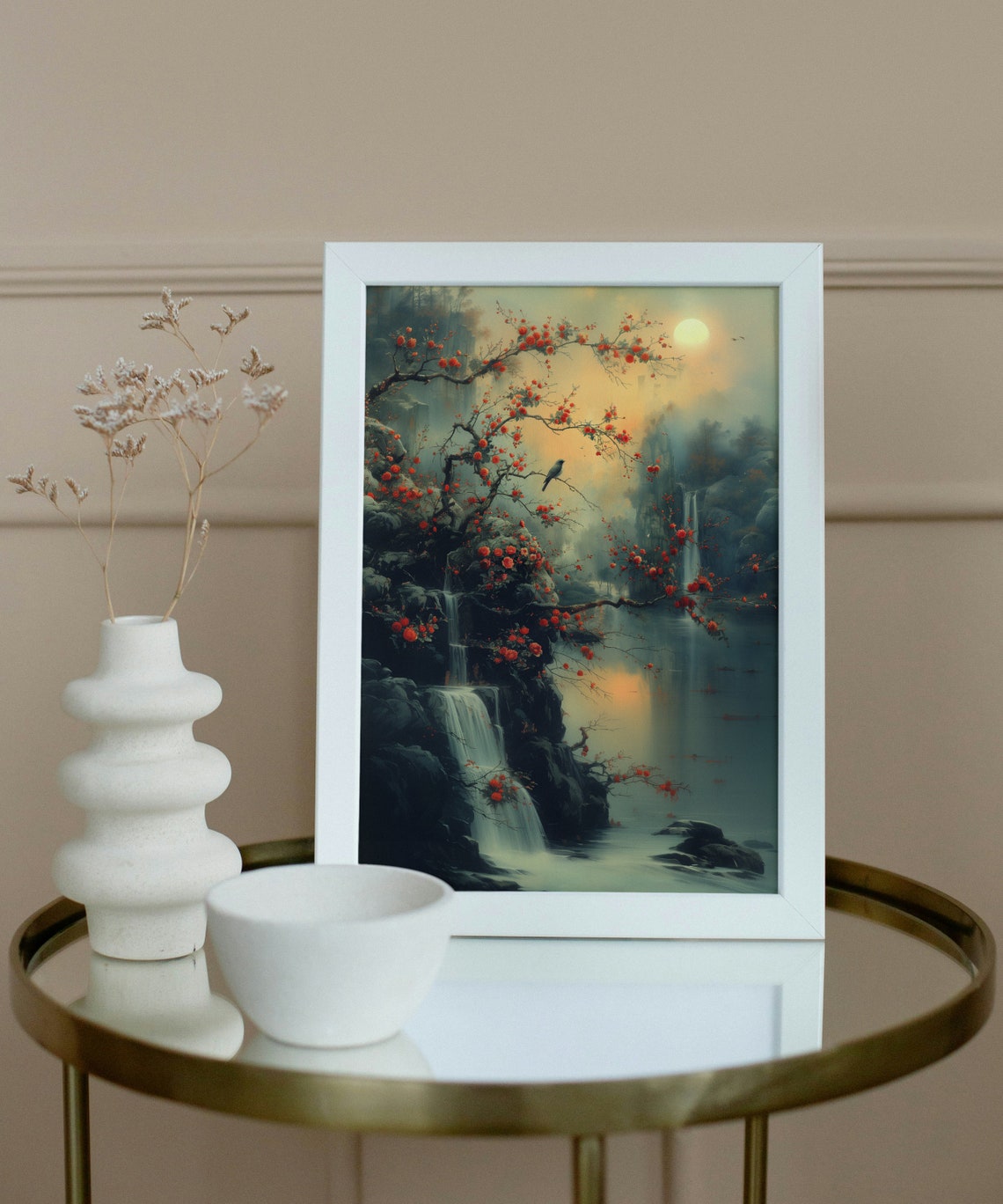 Twilight Mist PNG, Tree Oil Painting, Waterfall Art, Gauzy Sunlight in ...
