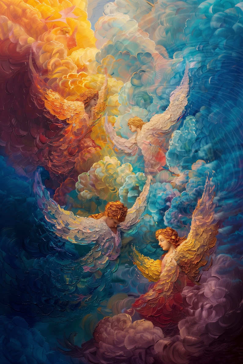 Angel Meditation Oil Painting PNG, Digital Download, Artistic Heaven ...