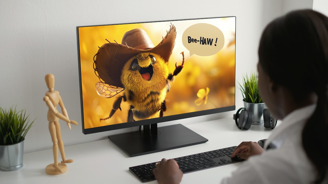 BEE-HAW Painting PNG, Digital Art Download, Cartoon Bee, Animated Bug ...