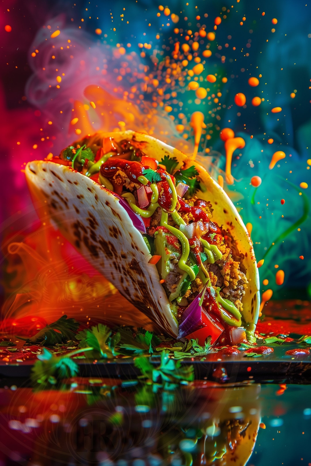 Glamor Taco Food Art, Mexican Taco Food Print, Printable Kitchen Food ...