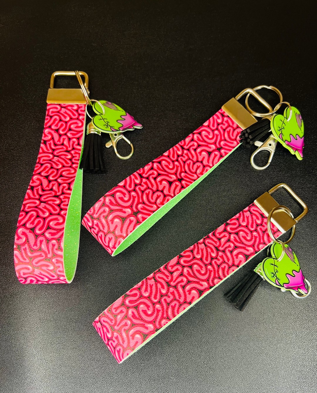 Halloween Wristlet/spooky Cute Key Fob/faux Leather Zombie Brain - Etsy