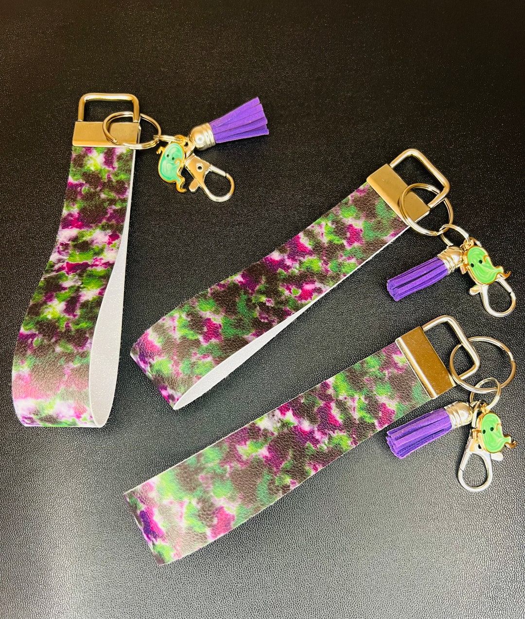 Halloween Wristlet/spooky Cute Key Fob/faux Leather Tie Dye - Etsy