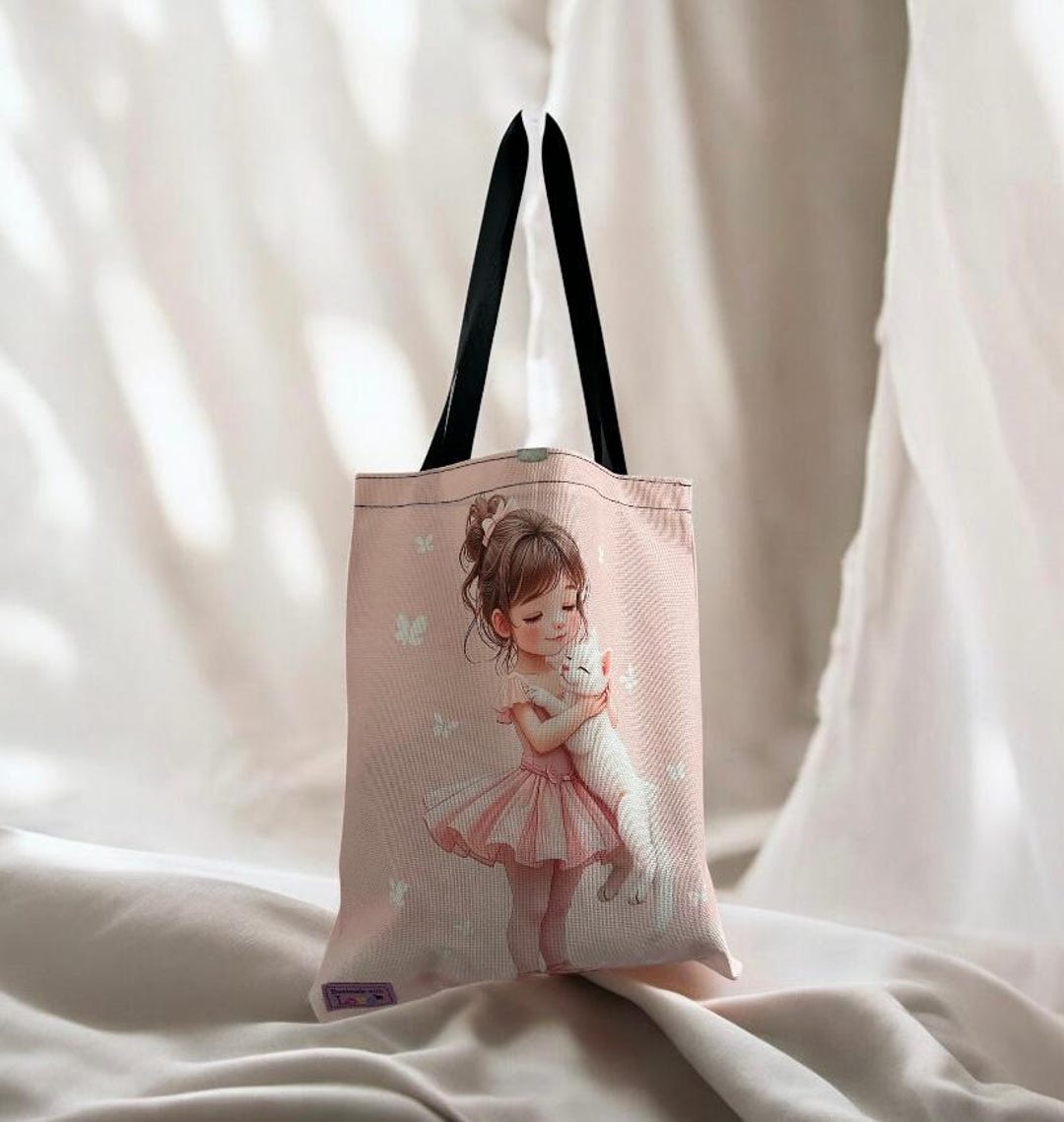 Children's Ballerina Tote Bag: Kitten Design, Reusable Sleepover Bag - Etsy