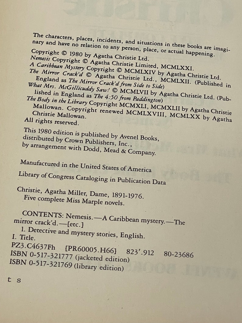 1980 Agatha Christie 5 Complete Miss Marple Novels - Etsy