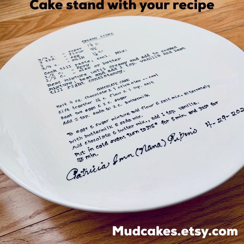 Custom handmade ceramic cake stand plate recipe monogramlogo | Etsy