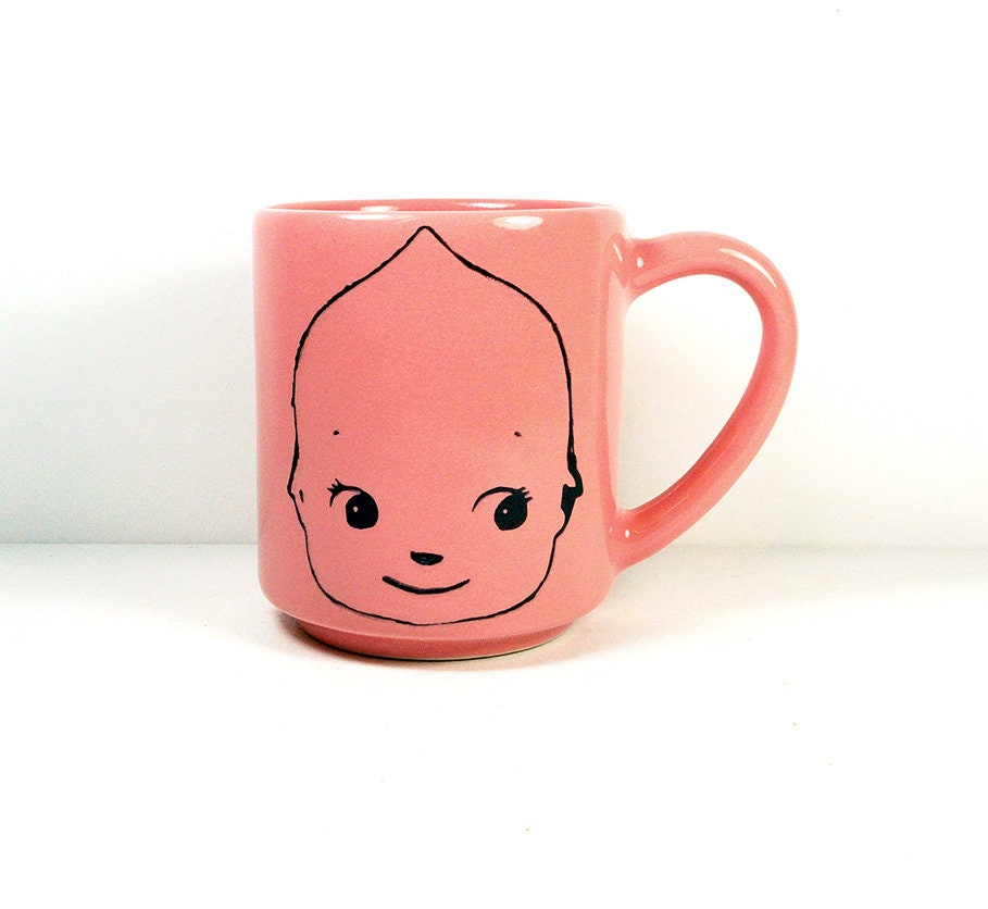 15oz coffee mug/tea mug with giant Kewpie head on both sides, shown ...