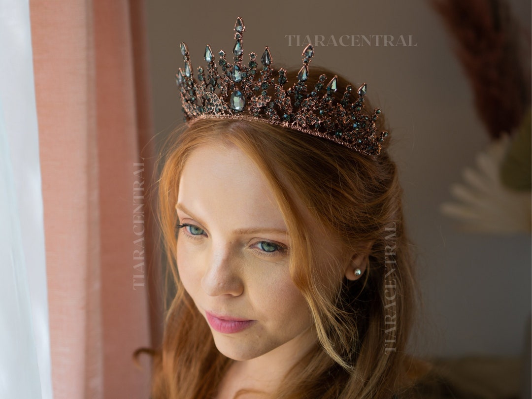Dark Crown, Tiara Crown, Black Crown, Dark Rhinestones Tiara, Bridal ...