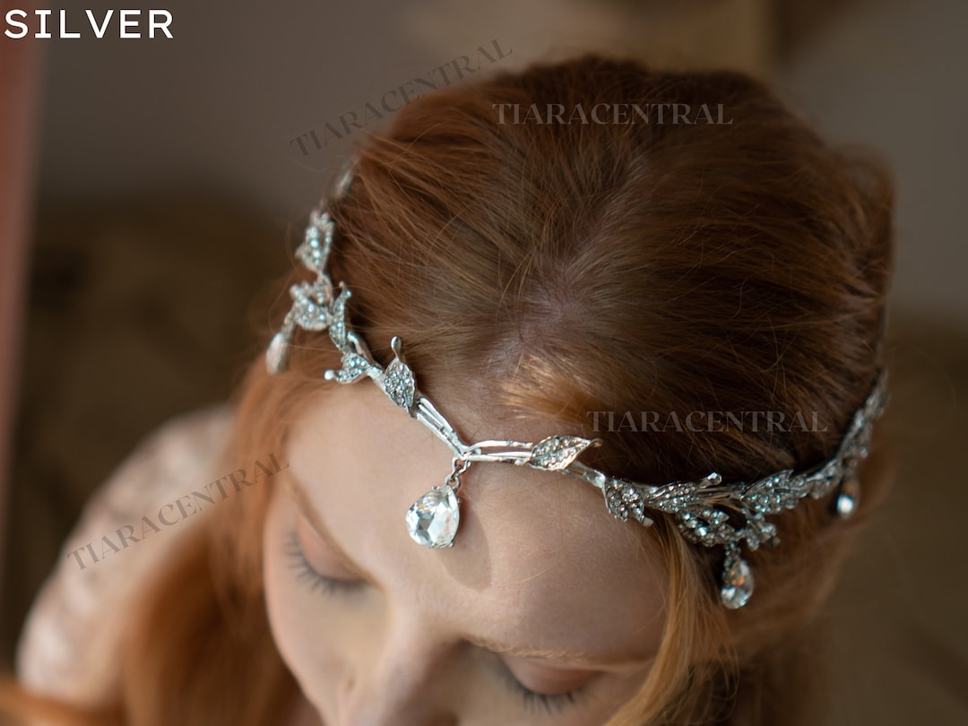 Forehead Tiara, Circlet, Wedding Headband, Dangling Rhinestones Crown ...