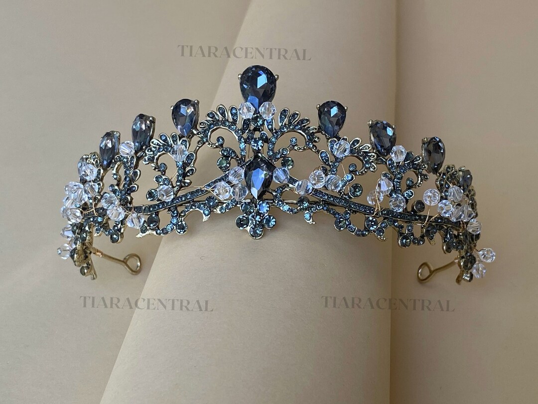 Dark Tiara Crown, Dark Blueish Grey Rhinestone Tiara, Dark Wedding ...