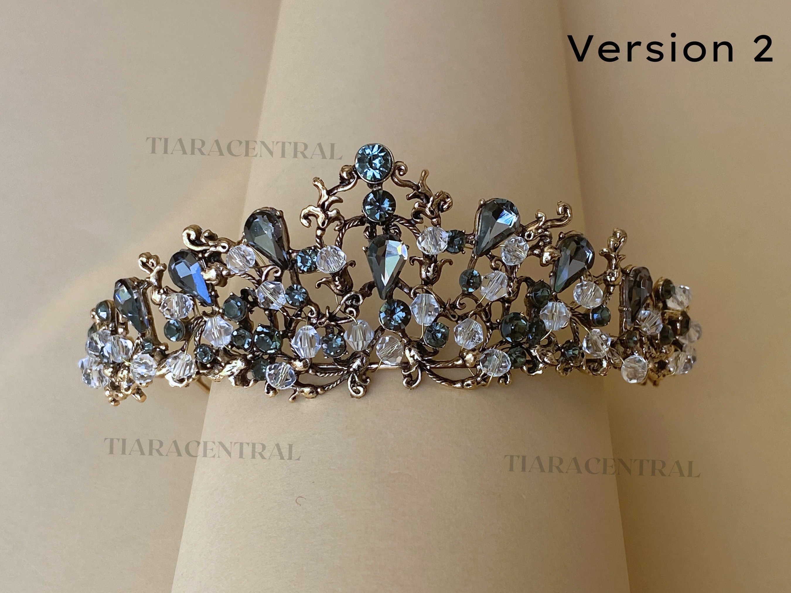 Dark Tiara Crown, Dark Blueish Grey Rhinestone Tiara, Dark Wedding ...