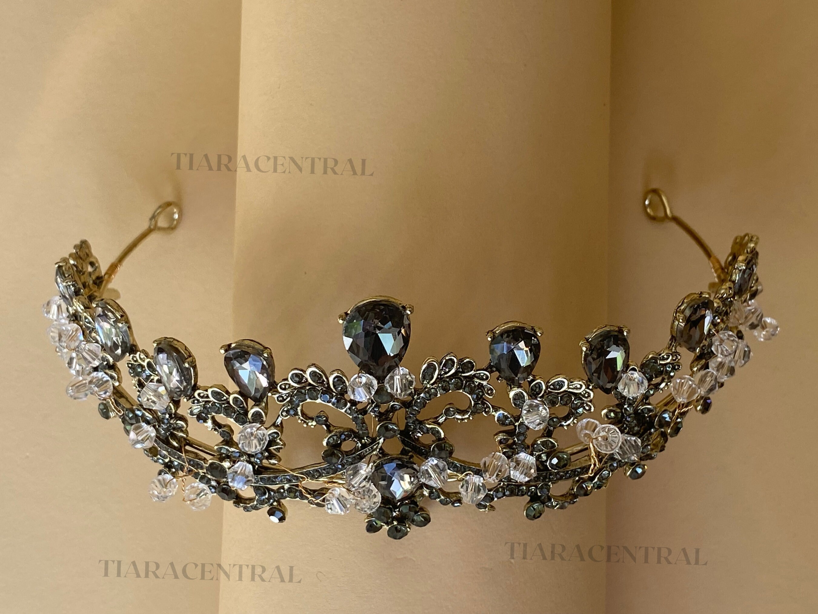 Dark Tiara Crown, Dark Blueish Grey Rhinestone Tiara, Dark Wedding ...
