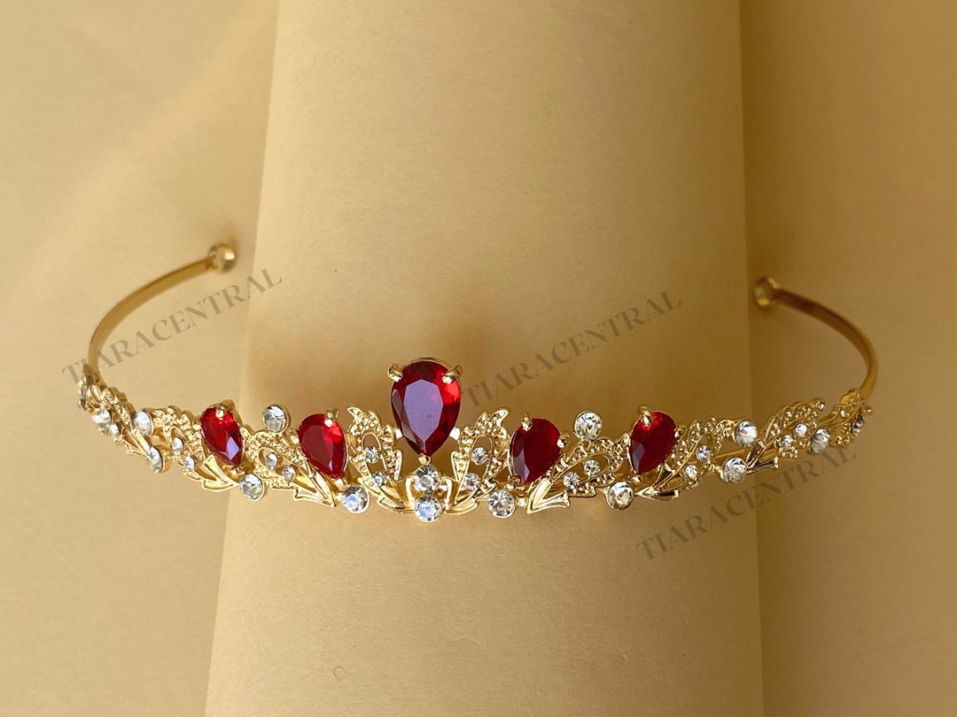 Red Gold Princess Tiara, Small Rhinestone Tiara, Red Prom Tiara ...