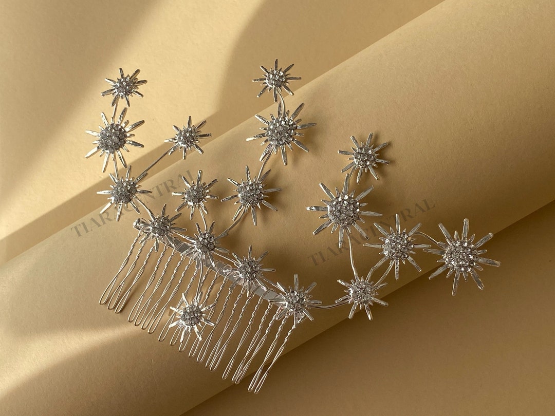 Celestial Hair Comb, Silver Bridal Hair Comb, Star Hair Comb, Wedding ...