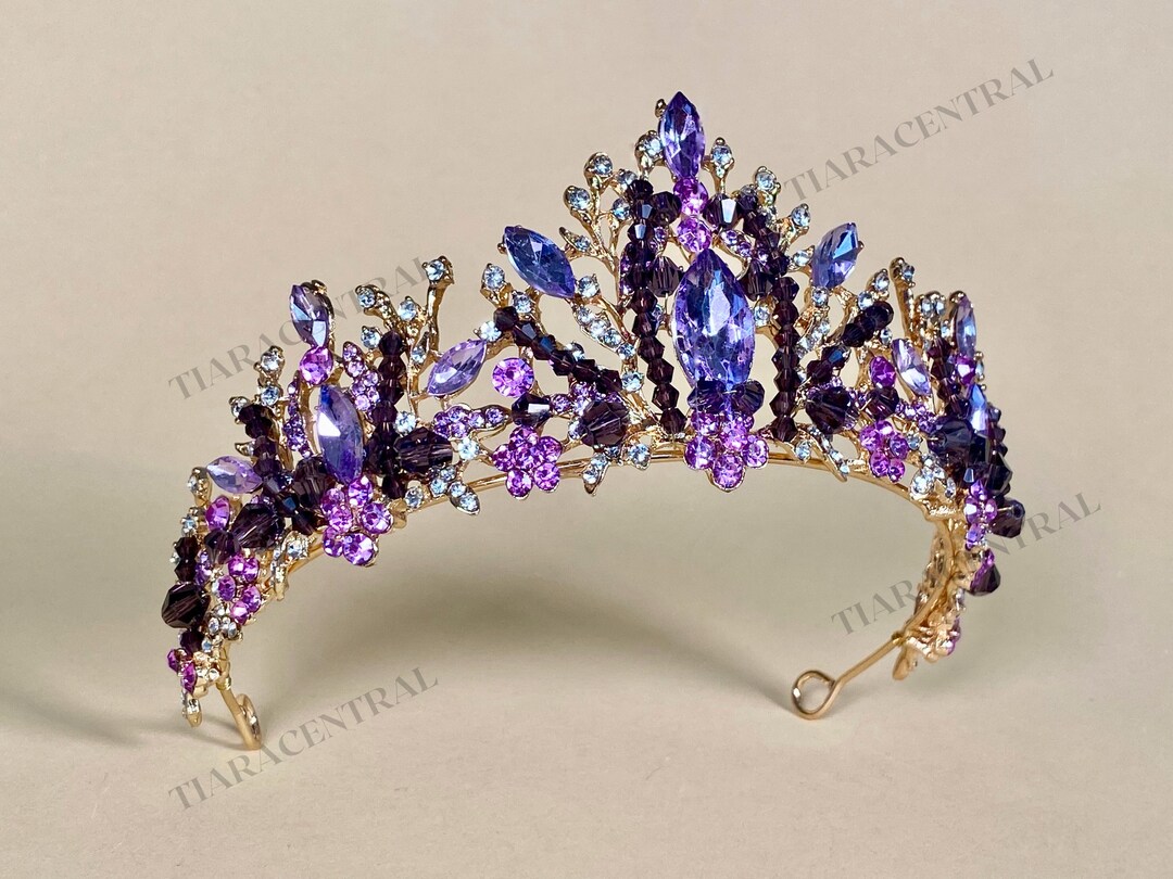 Purple Tiara Crown, Purple Gold Crown, Purple Bride, Purple Quinceanera ...