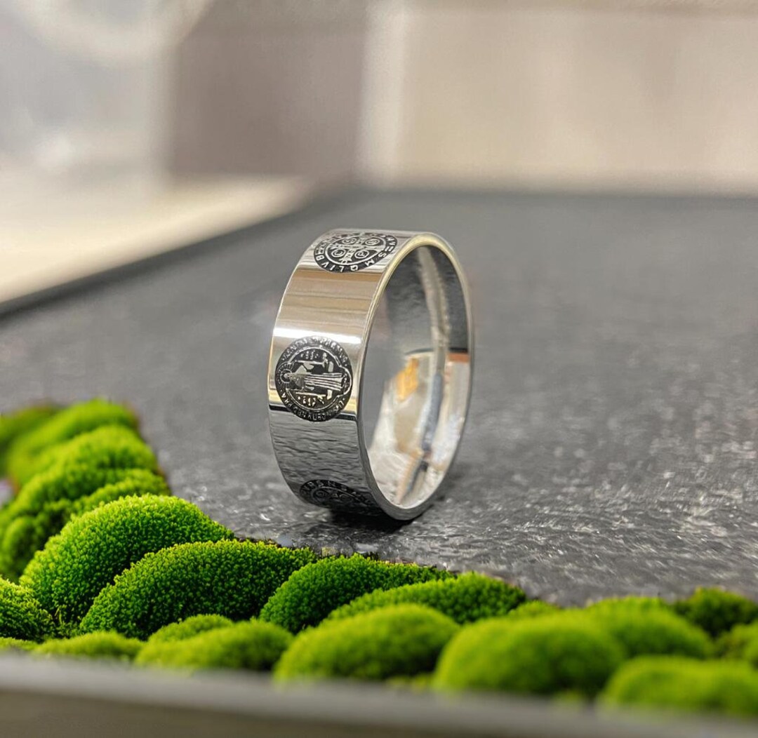 Vintage Saint Benedict Exorcism Ring for Men Minimalist Roman Cross ...