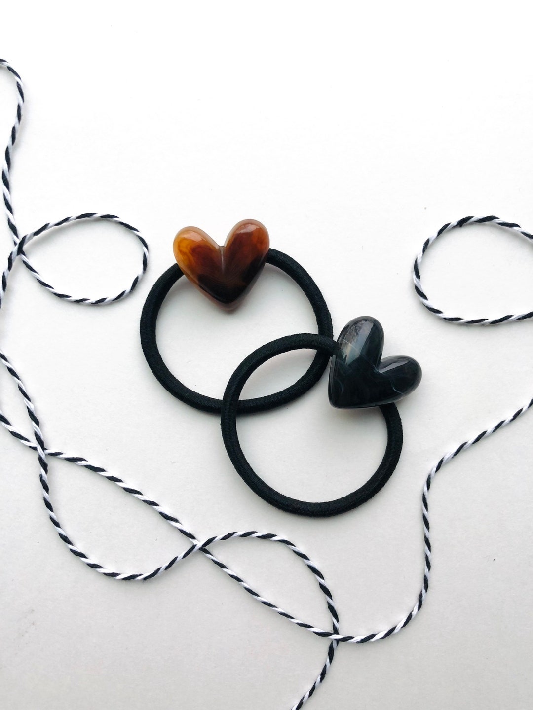 Heart Hair Elastics Black Brown Hair Ties Acetate Heart Hair Accessory ...