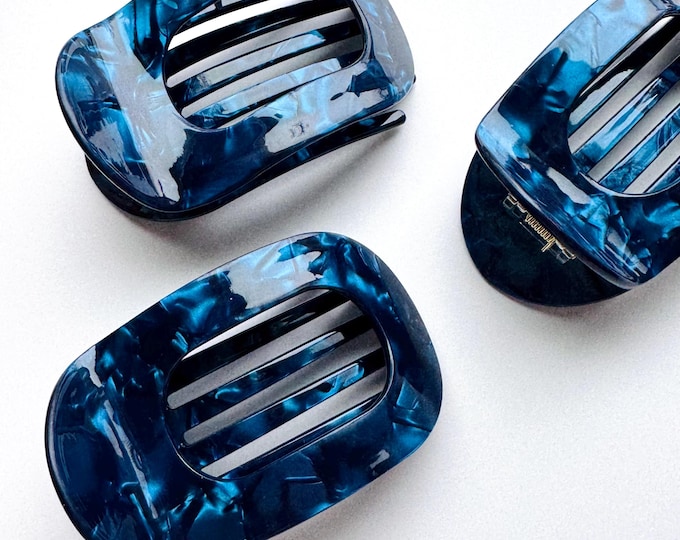 Hair Claw - Large Hair Claw - Flat Hair Claw - Blue Hair Clip - Navy ...