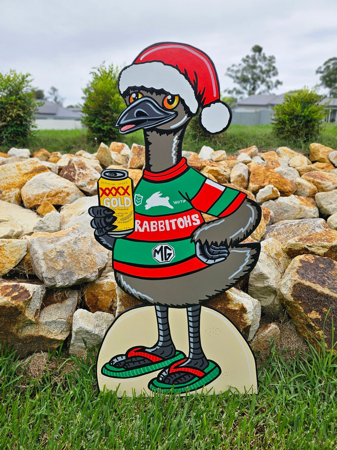 Handpainted NRL Christmas Emu With a Can of Beer Wooden Cutout on ...