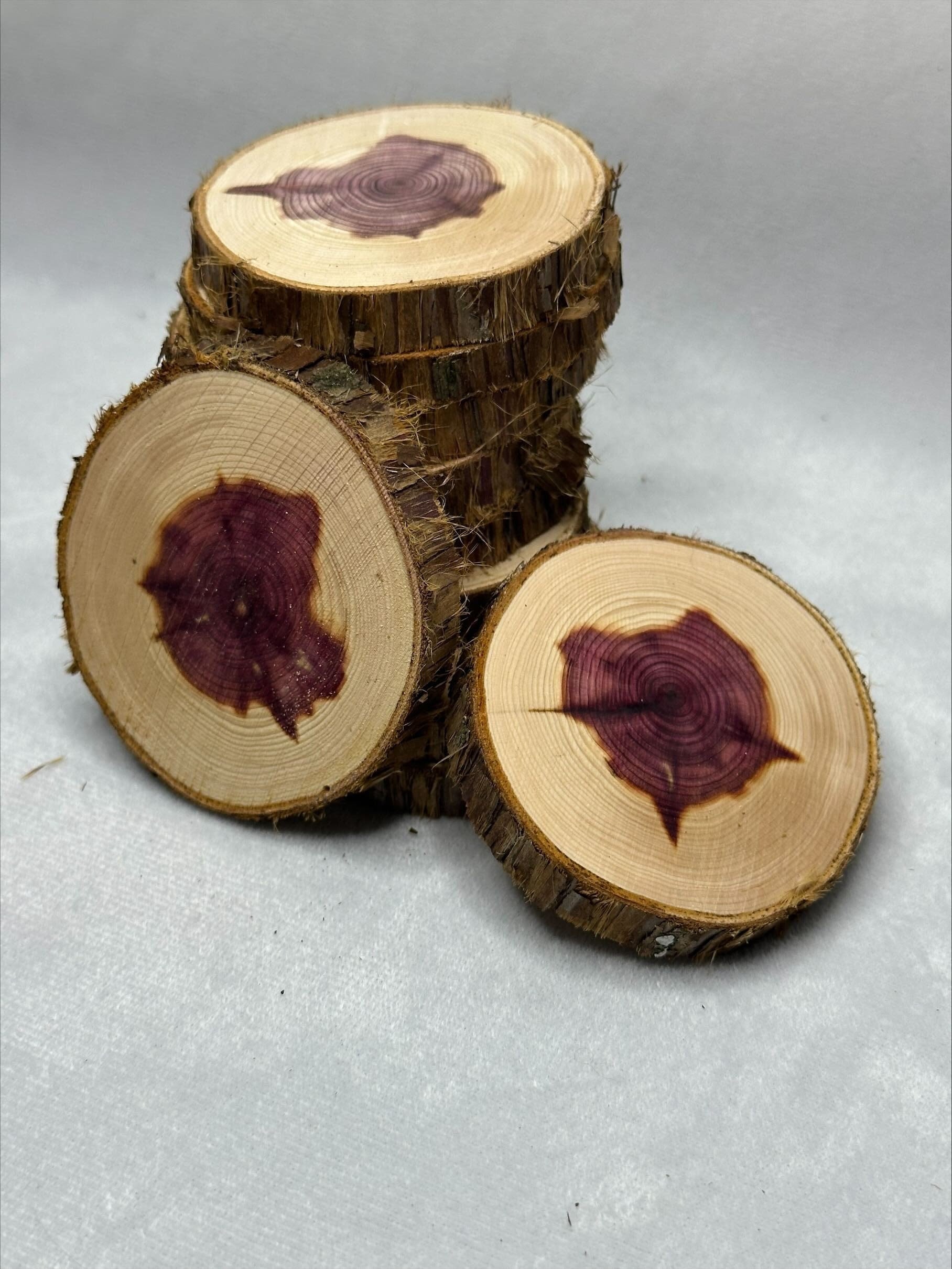 Set of 10 Handmade Red Cedar Wood Rounds, Slices, Live Edge, Coasters ...