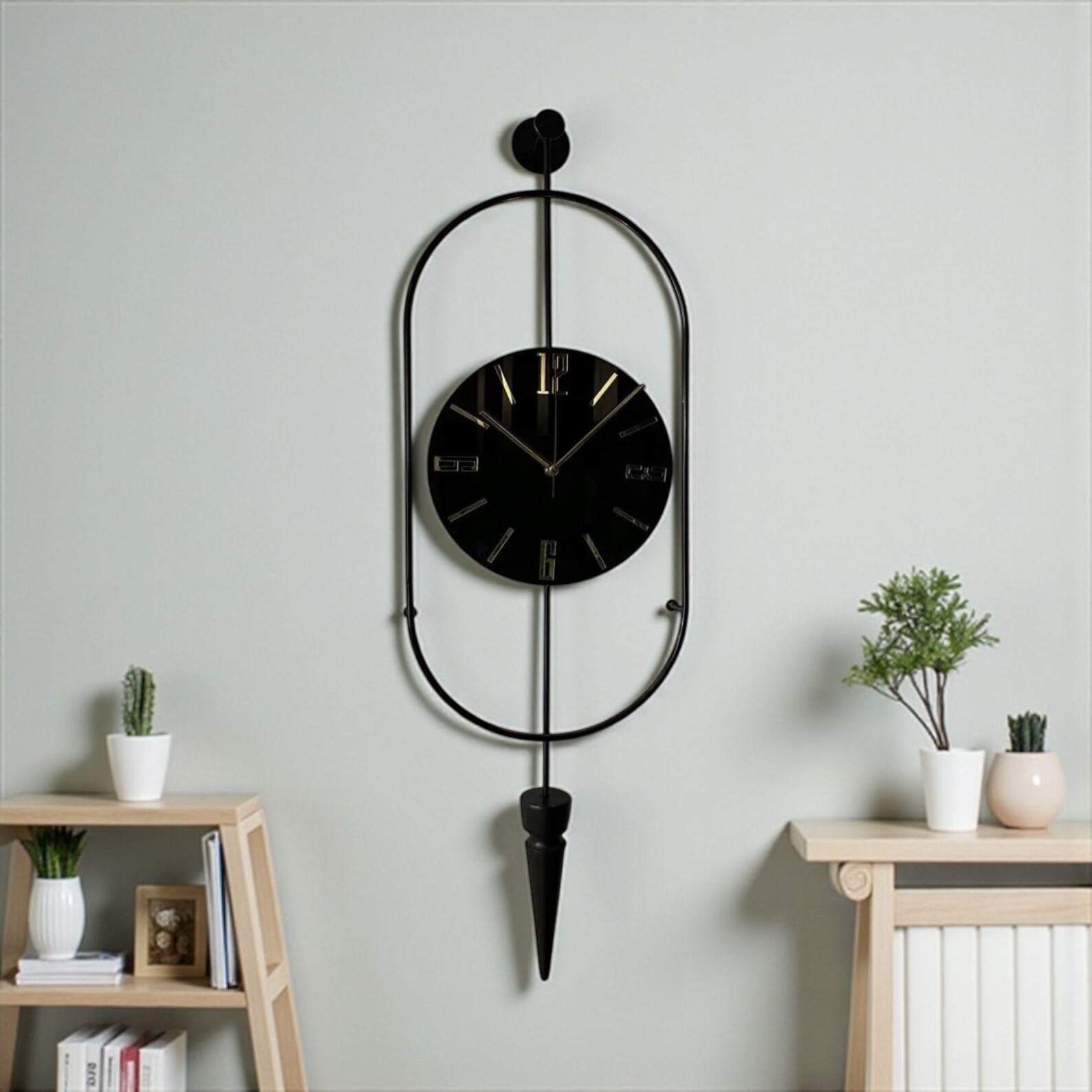 Modern Gold Metal Wall Clock With Pendulum | Minimalist Vertical Wall ...
