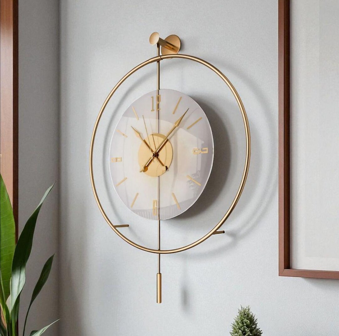 Modern Oversized Pendulum Wall Clock - Minimalist Mirror Glass With ...