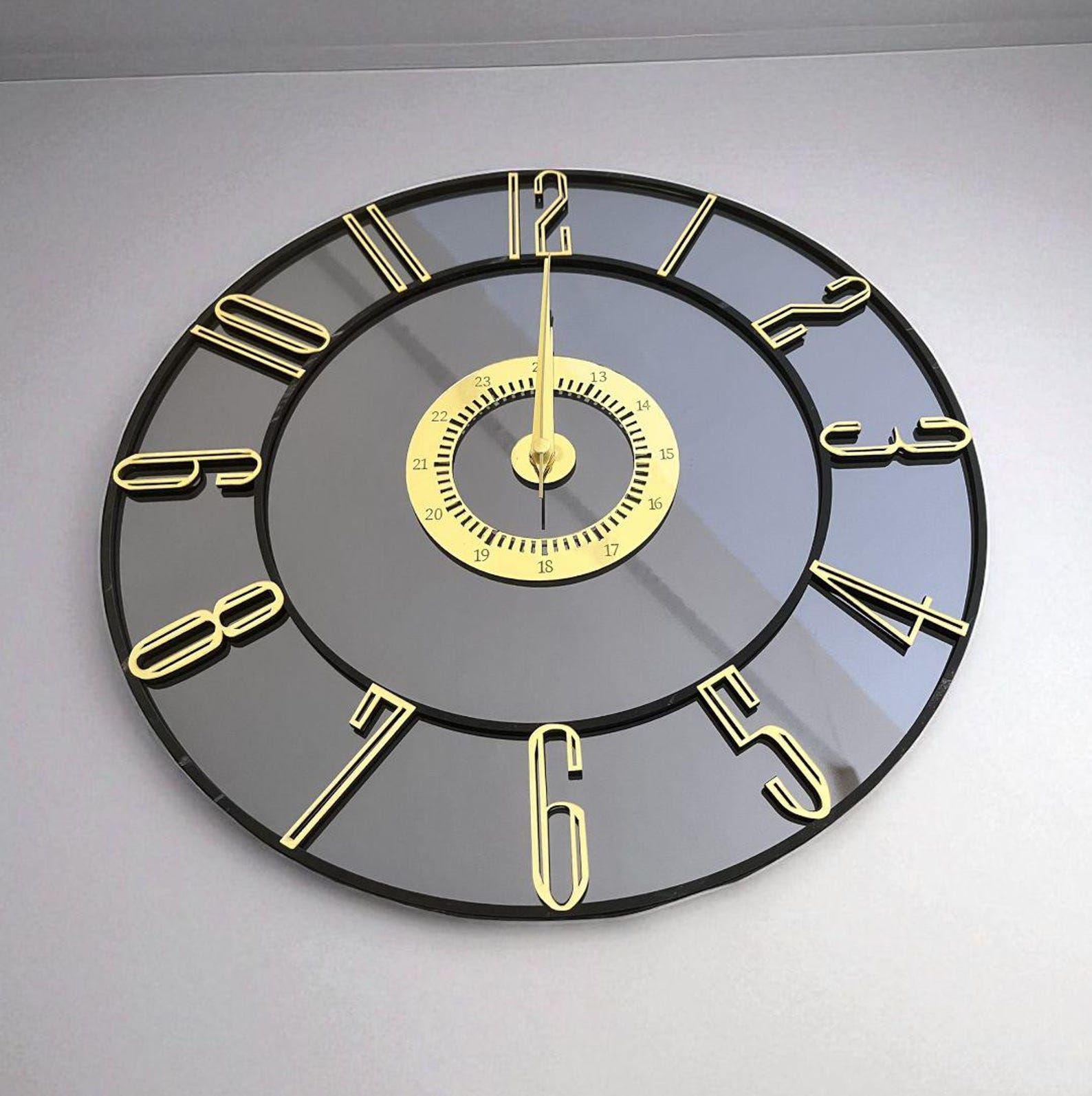 Round Modern Large Mirror Wall Clock, Silent Non-ticking Minimalist ...